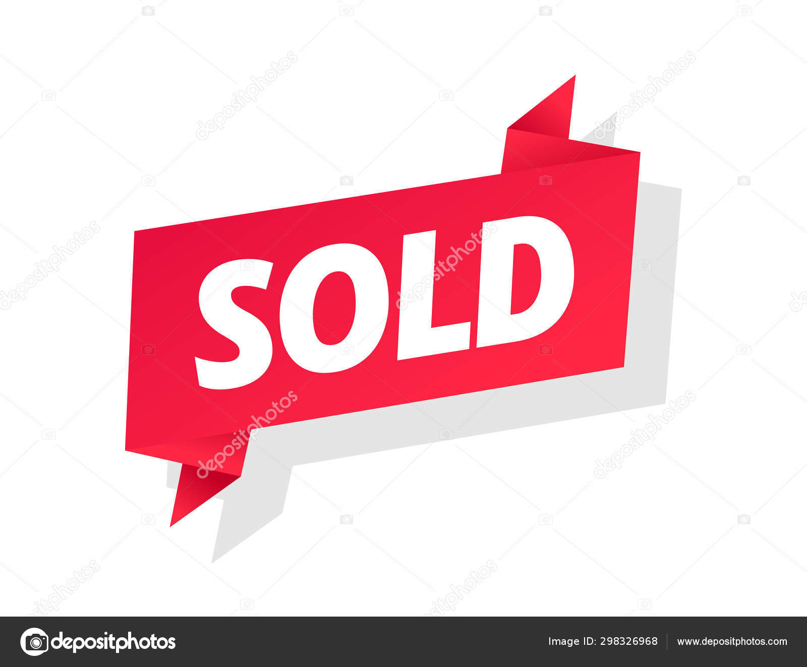Sold. Word on red ribbon headline. Red tape text title. Vector flat ...