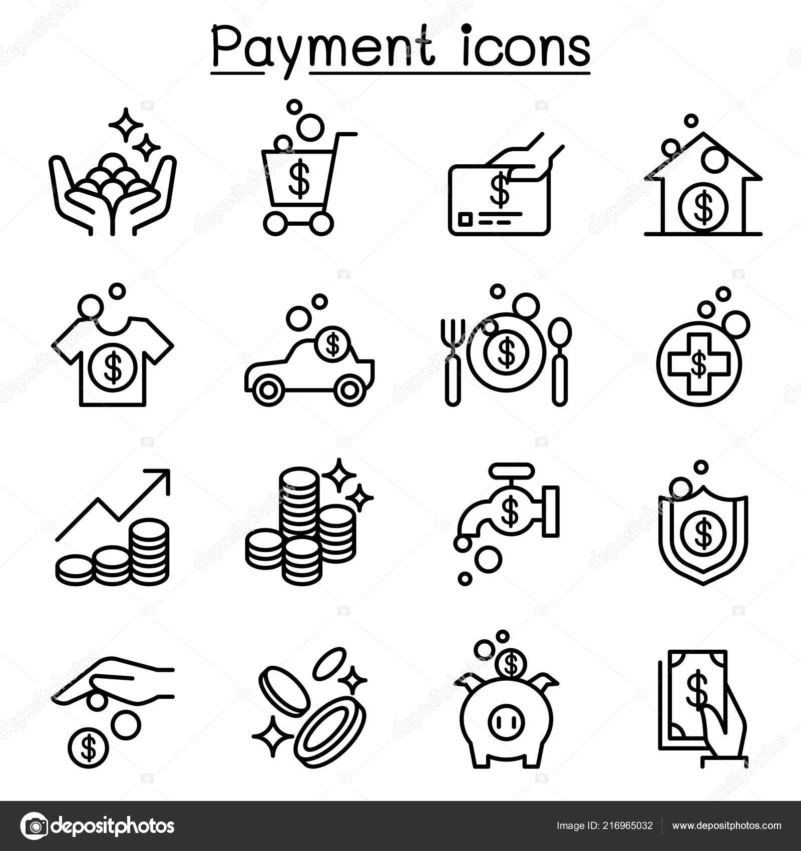 Ícone Pagamento Definido Estilo Linha Fina Vetor de stock de ©slalomop ...