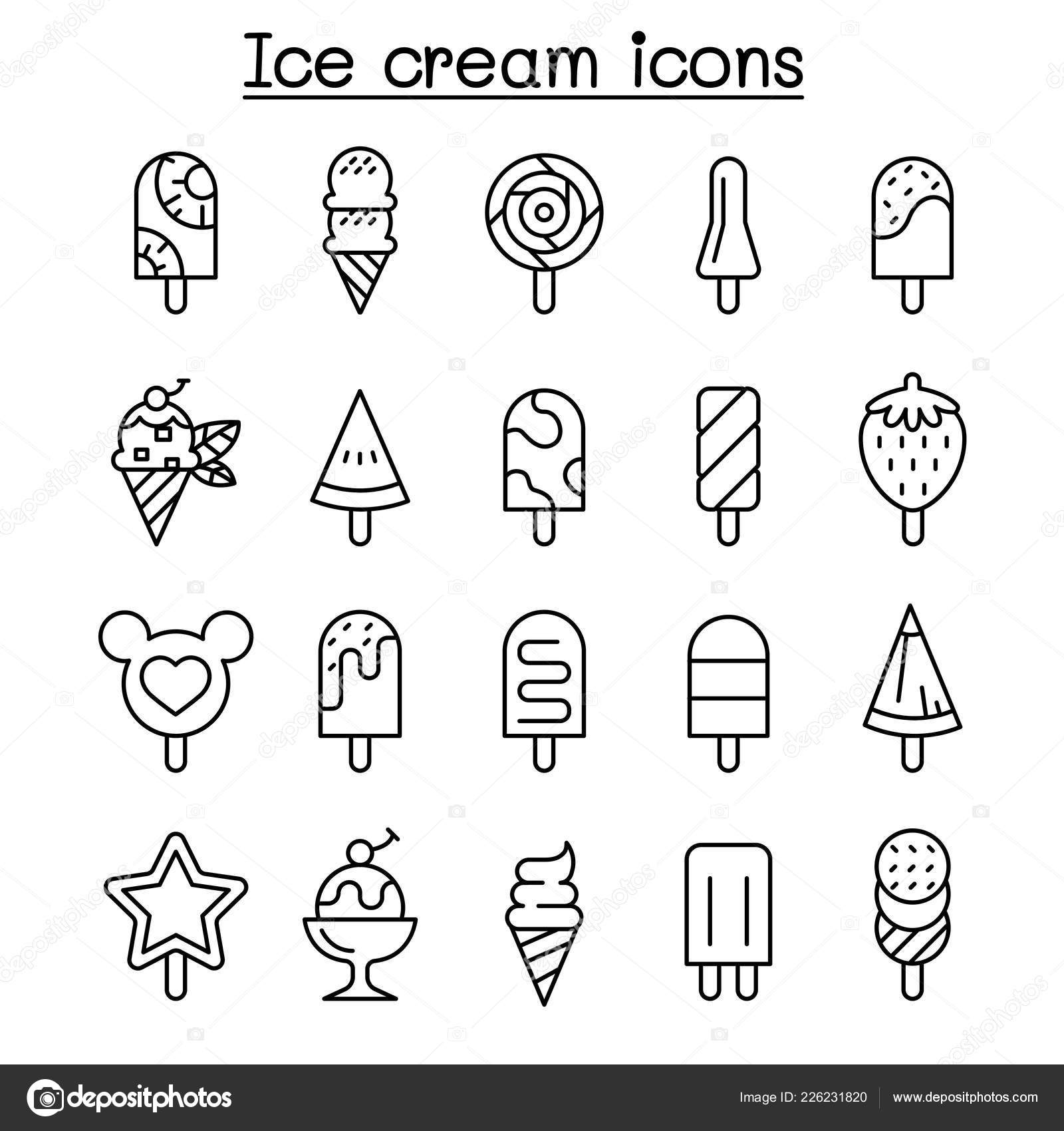 Ice Cream Icon Set Thin Line Style Stock Vector by ©slalomop 226231820