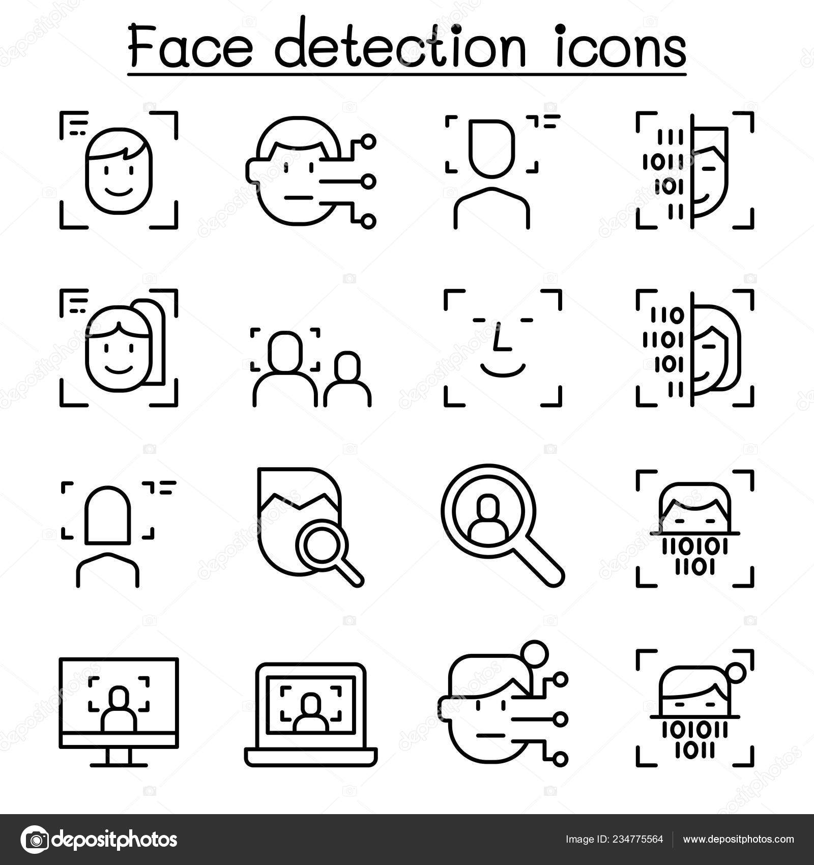 Face Detection Face Recognition Icon Set Thin Line Style Stock Vector ...