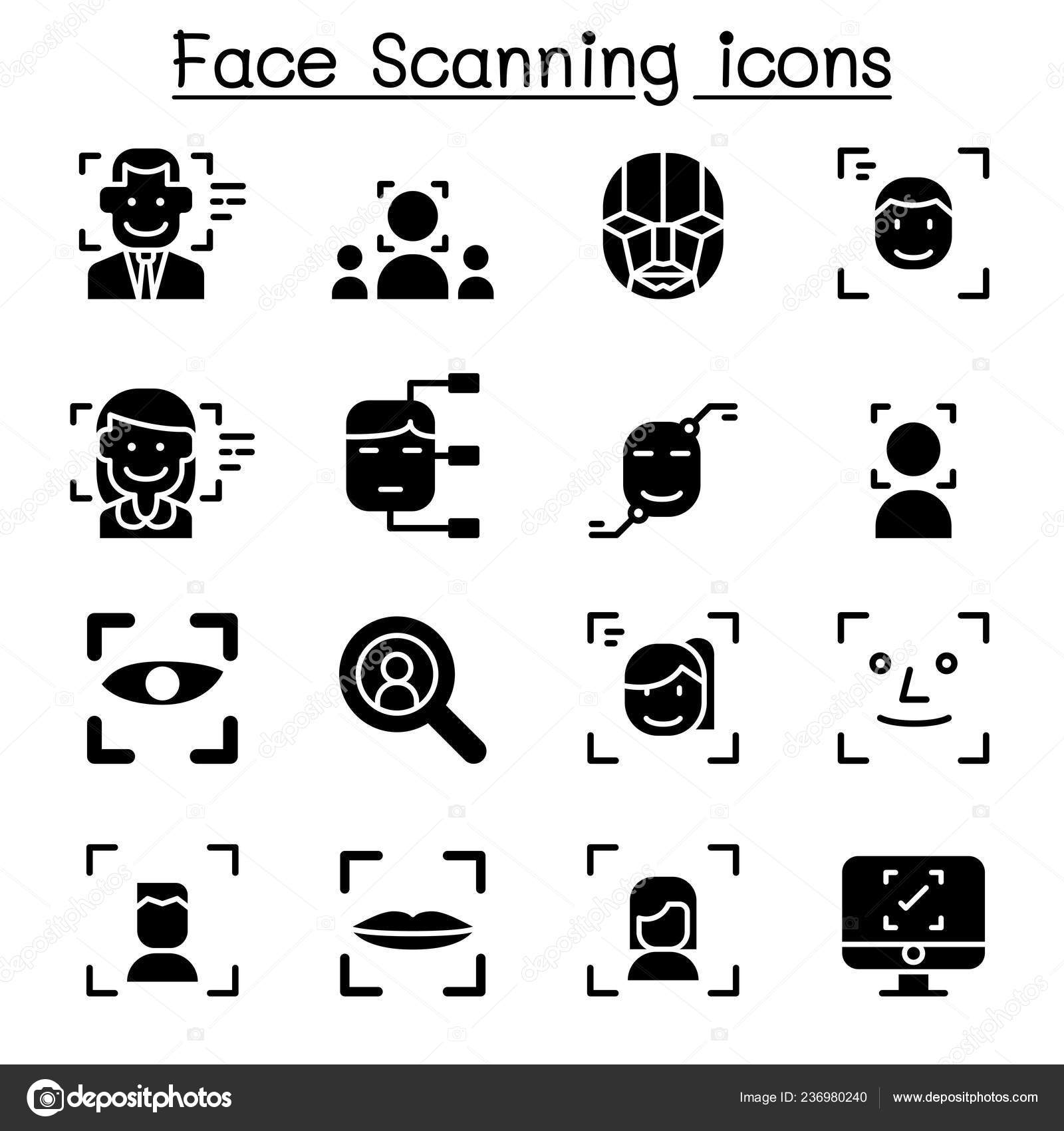 Face Dection Face Recognition Face Scanning Icon Set Stock Vector by ...