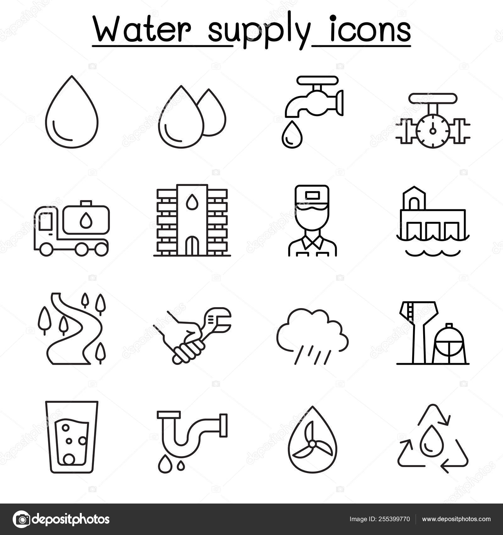 Water supply system icon set in thin line style Stock Vector Image by ...