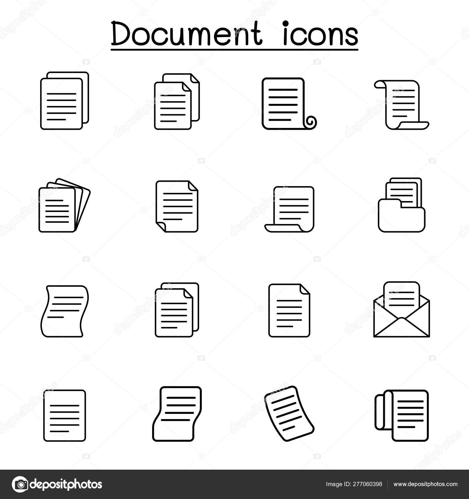 Paper, file, document, folder, infomation, data icon set in thin Stock ...