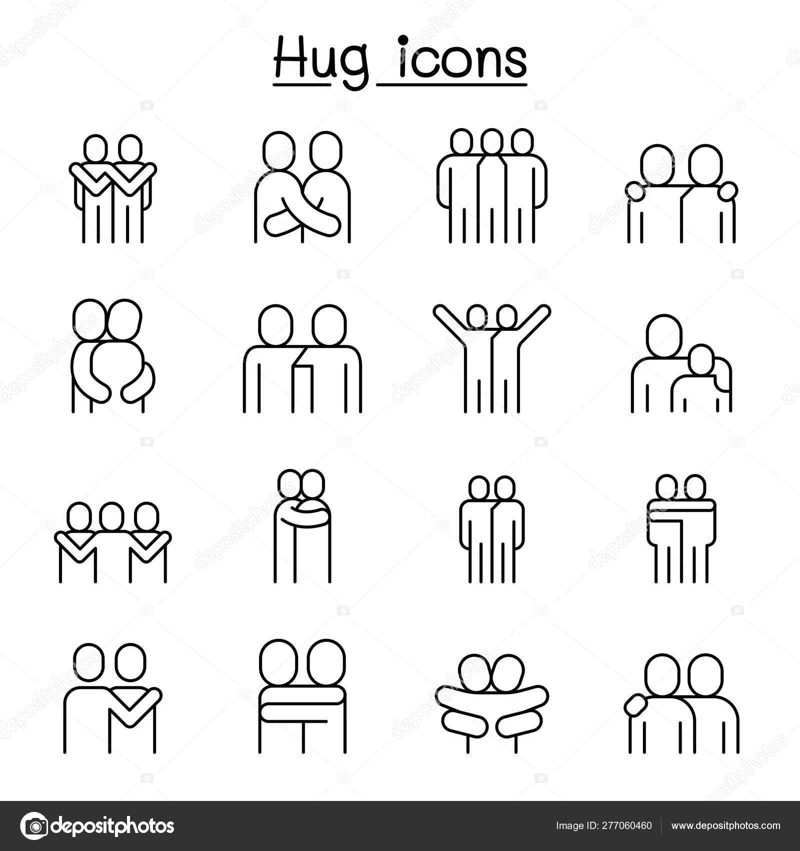Love, hug, friendship, relationship icon set in thin line style Stock ...