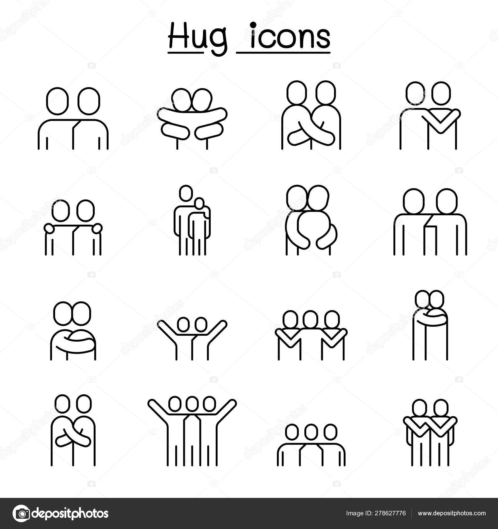 Lover, hug, friendship, relationship icon set in thin line style Stock ...