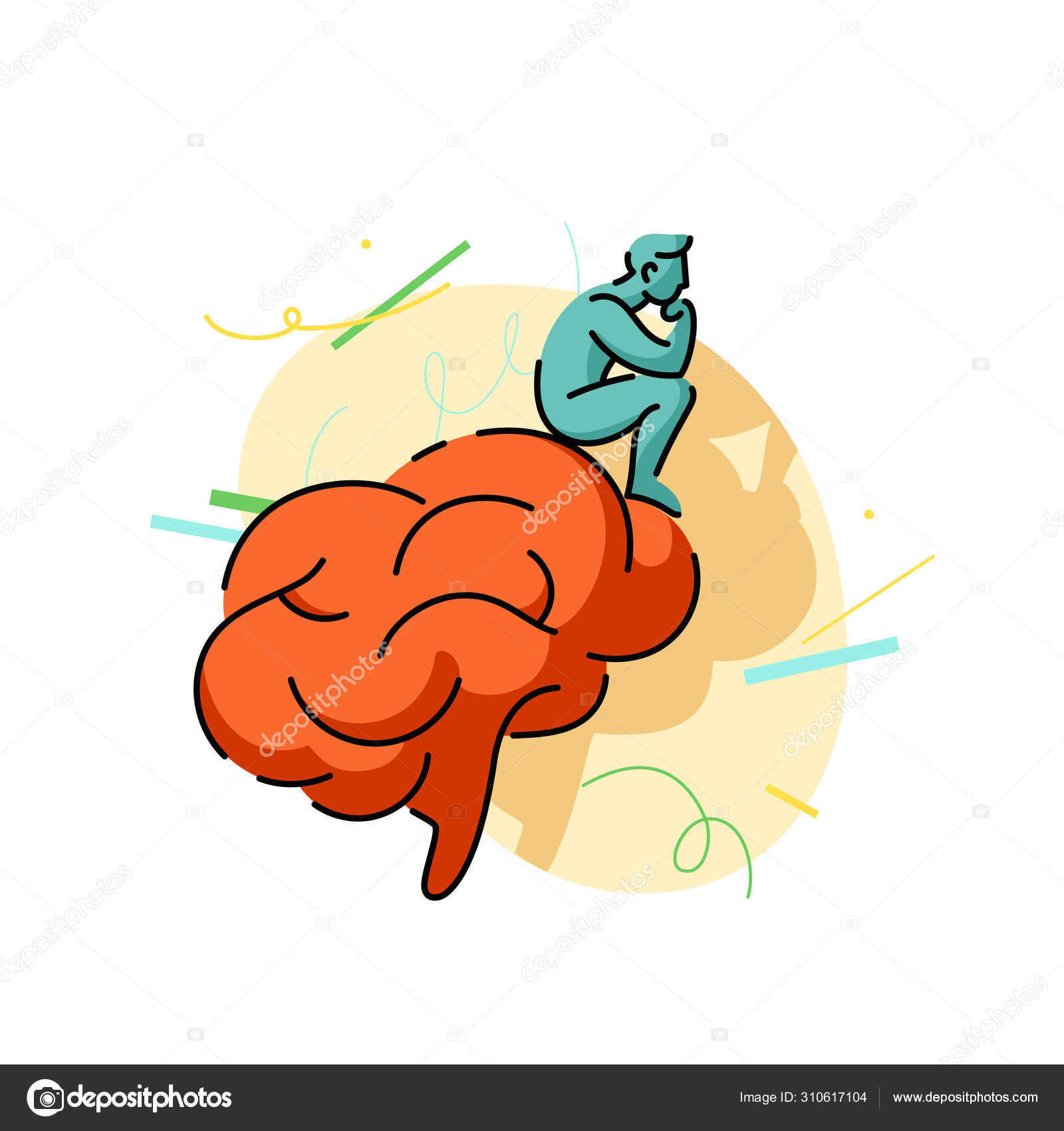 Cartoon Brain Thinking Hard