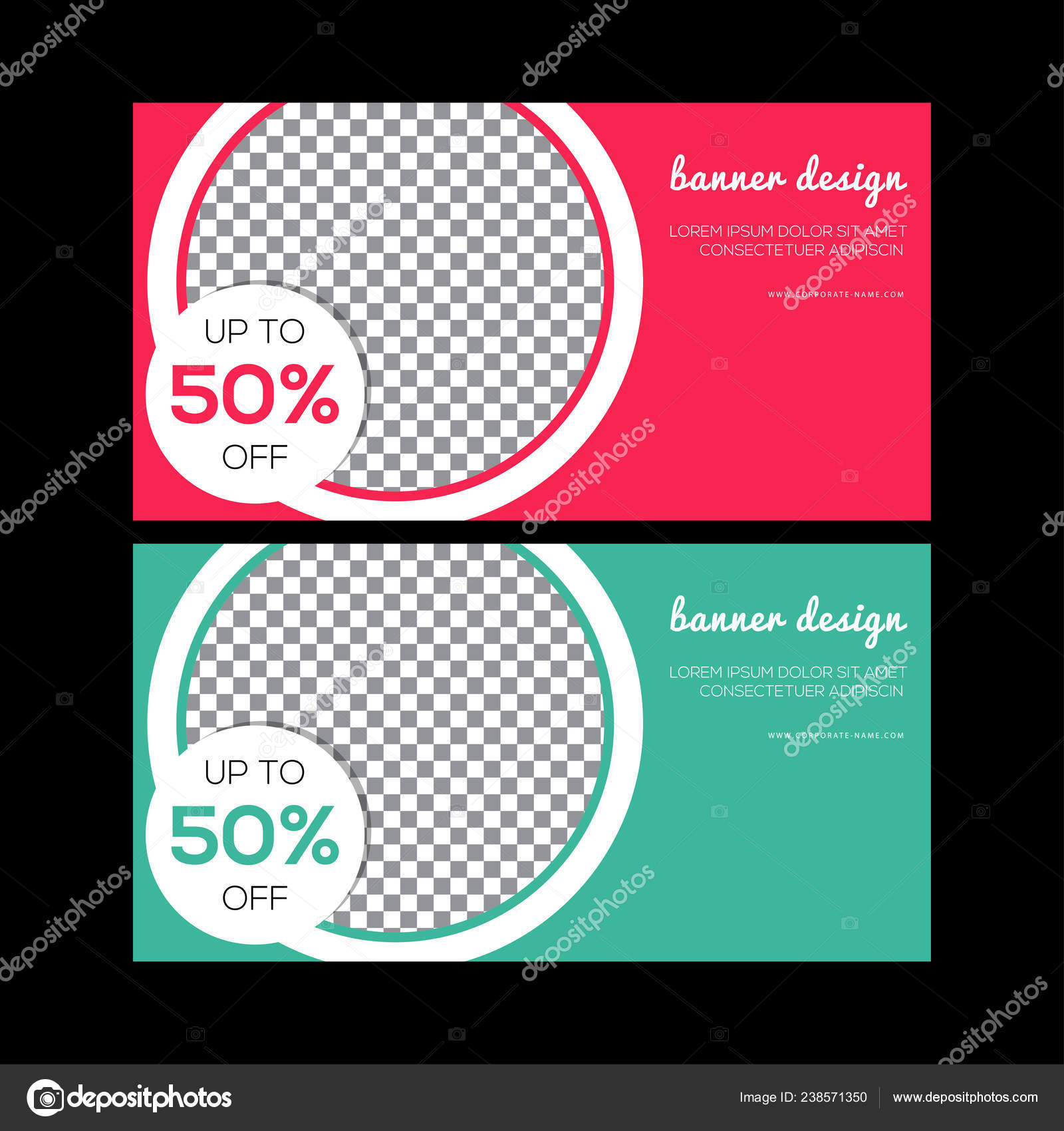 Red Banner Design Green Abstract Poster Set Web Banner Facebook Stock ...