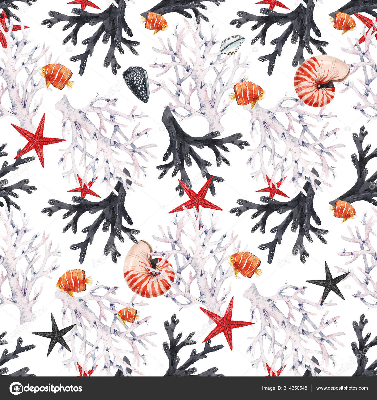 Watercolor sea life pattern Stock Photo by ©ZeninaAsya 314350548
