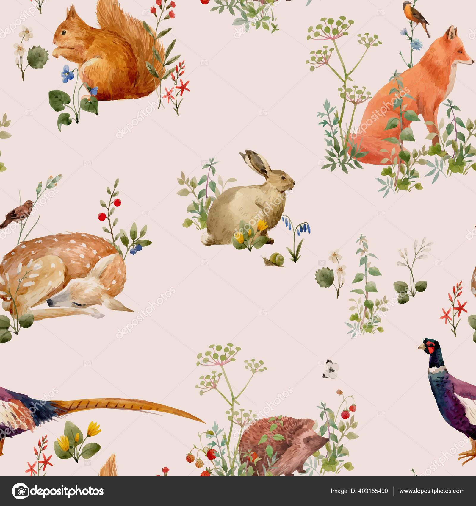 Beautiful vector seamless floral pattern with watercolor forest plants ...