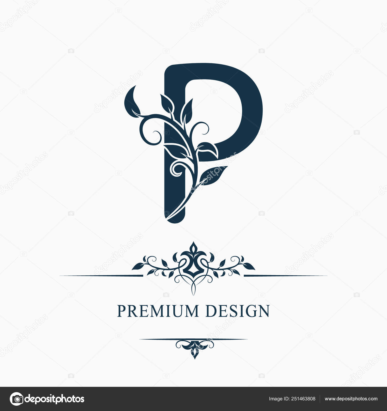 Luxury Capital Letter P. Decorative Floral Monogram. Branch with Leaves ...