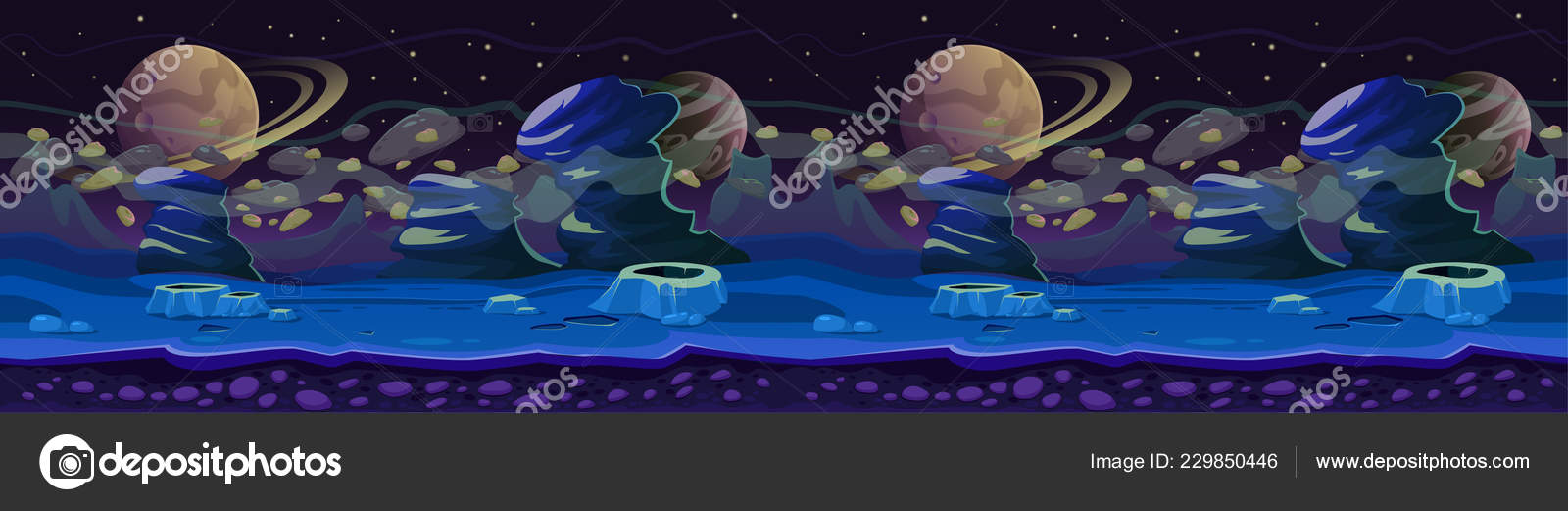Fantasy seamless game landscape. Science Fiction theme illustration ...