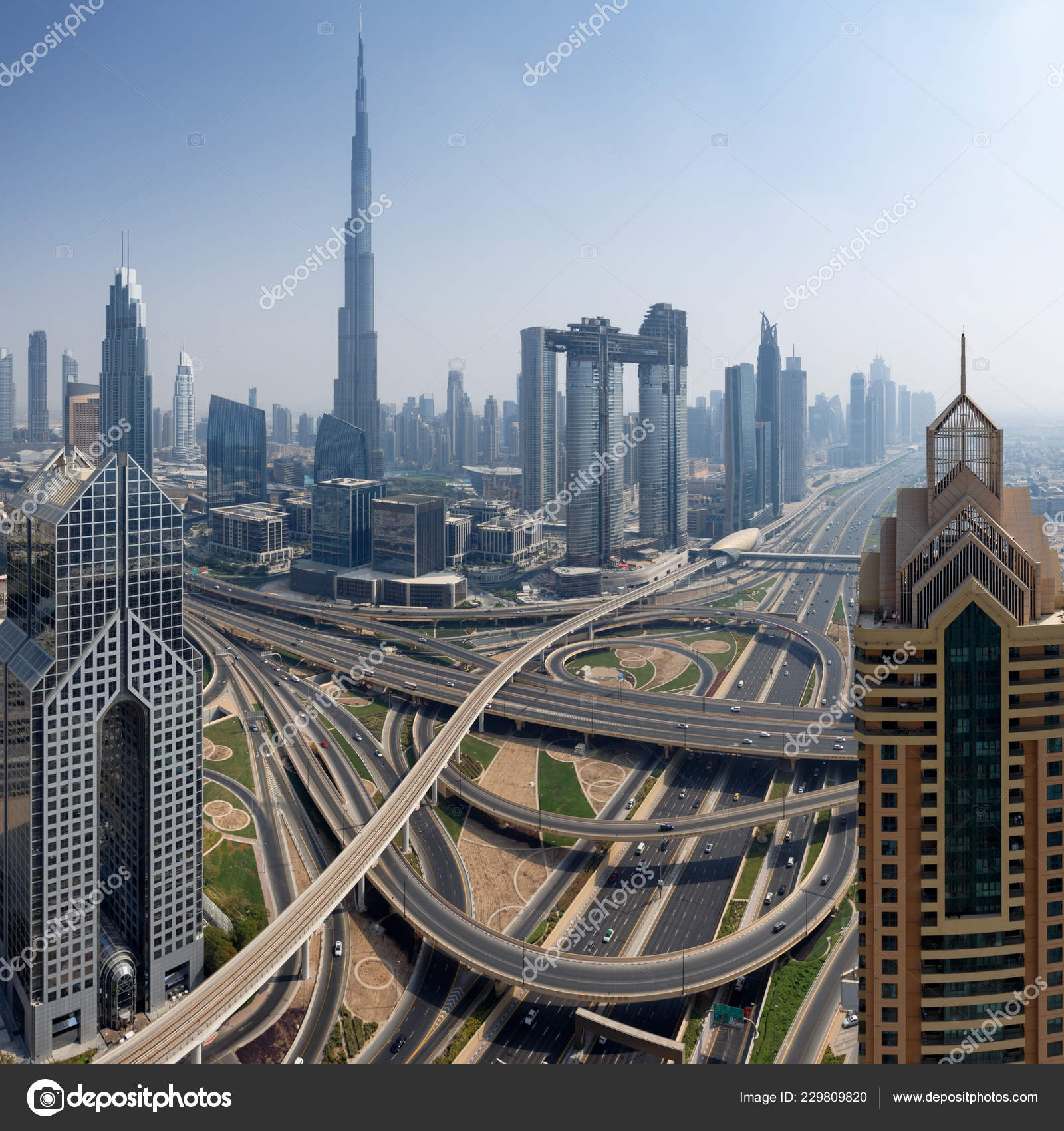 Skyline Dubai Vista Aérea Centro Ciudad Mirador Famoso Emiratos Árabes ...