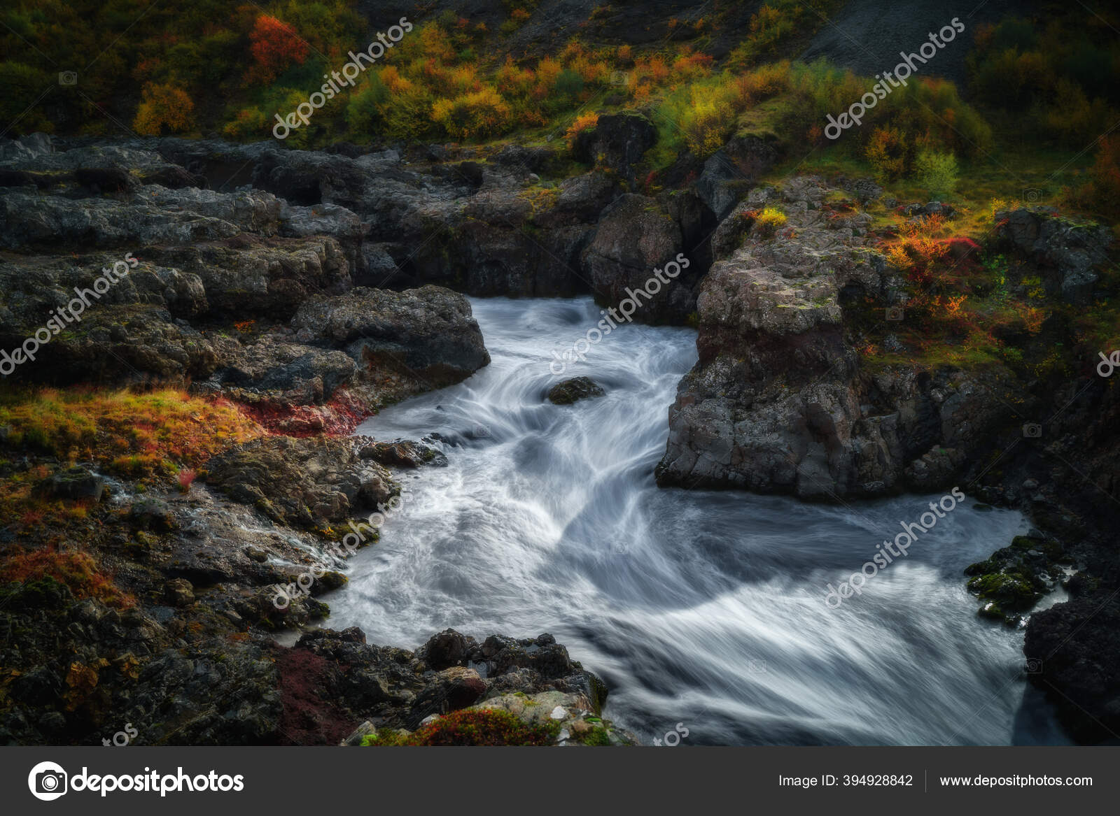Icelandic Nature Landscape Barnafoss Waterfall West Iceland Long ...