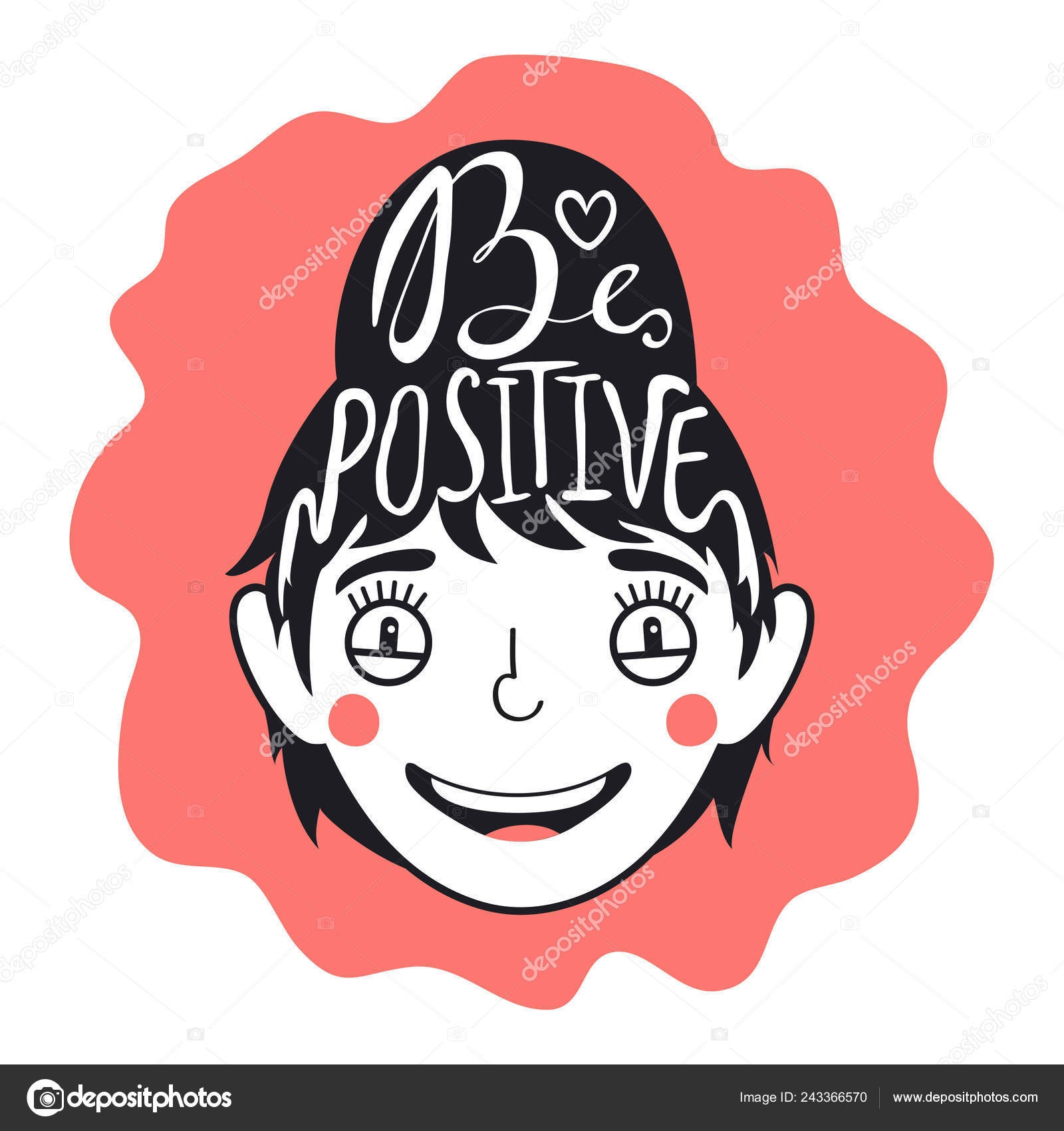 Optimistic Motivation Vector Illustration Young Girl's Head Lettering ...