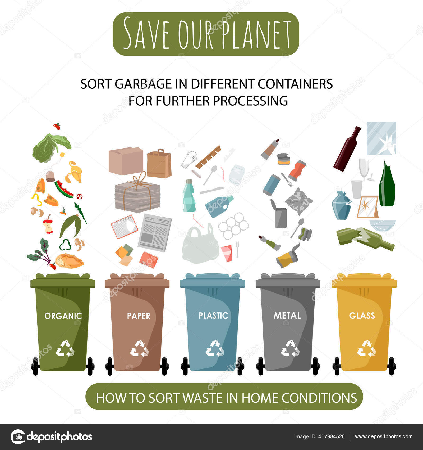 Diferentes Colores Reciclar Papeleras Vector Ilustración 55 Off