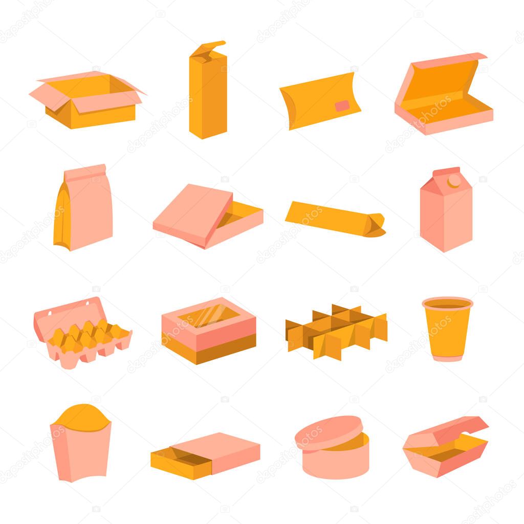 Conjunto de iconos de dibujos animados cajas de embalaje de envío de ...