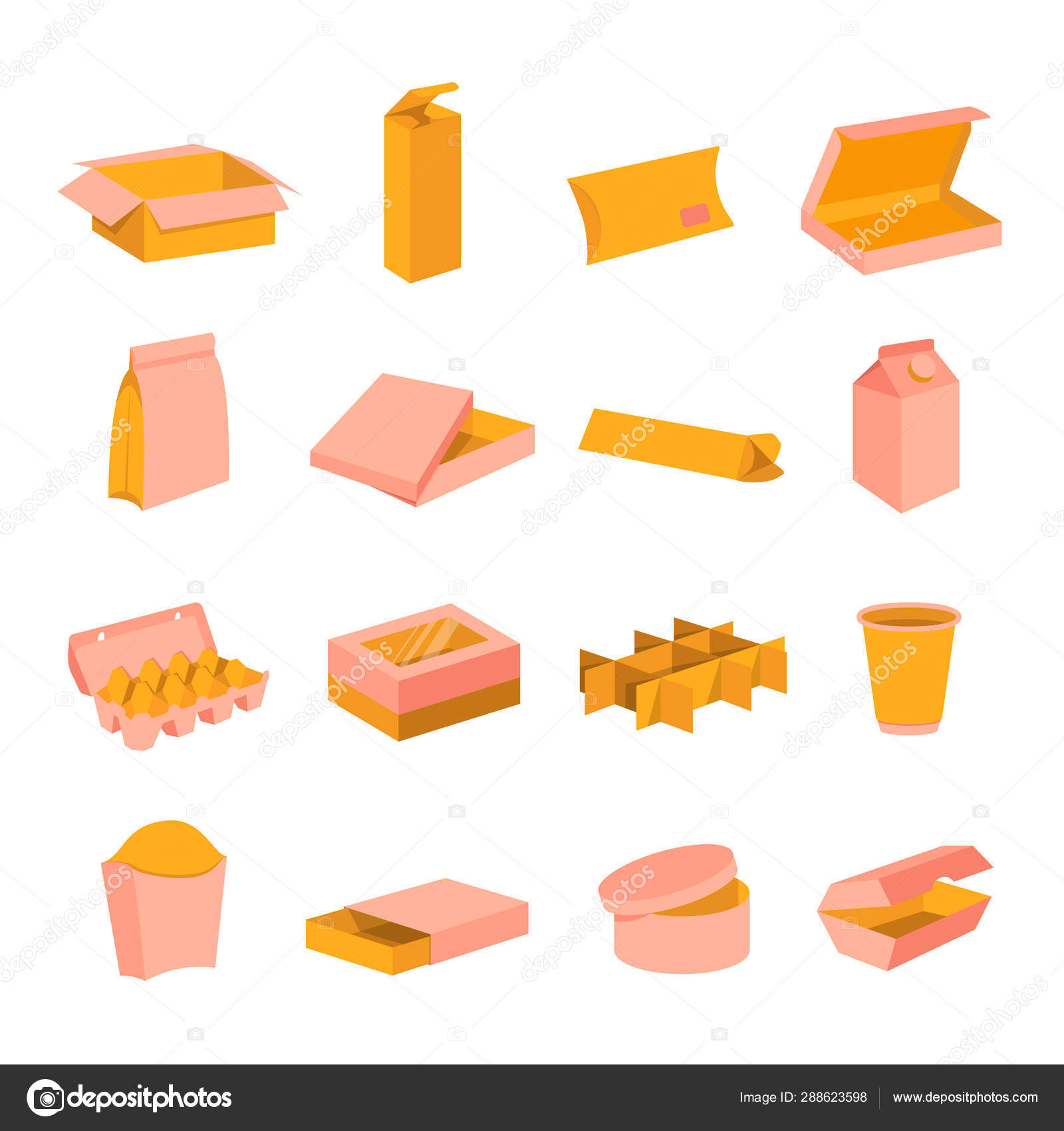 Cardboard delivery shipping packaging boxes cartoon icons set. Opened ...