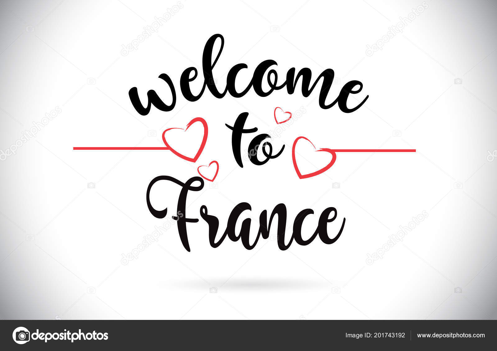 France Welcome Message Vector Caligraphic Text Red Love Hearts ...
