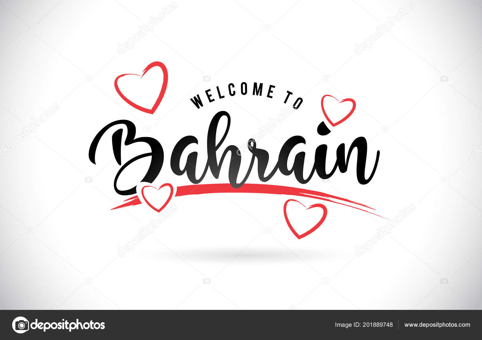 Bahrain Welcome Word Text Handwritten Font Red Love Hearts Vector Stock ...
