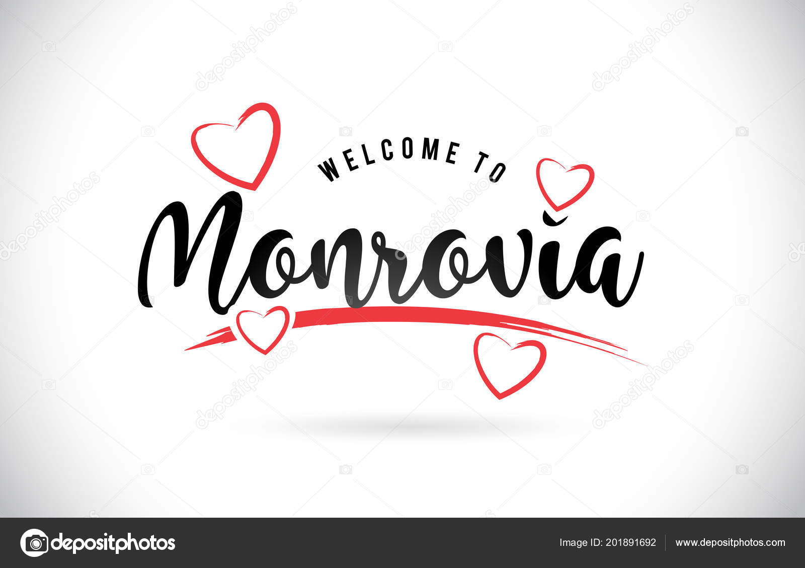 Monrovia Welcome Word Text Handwritten Font Red Love Hearts Vector ...