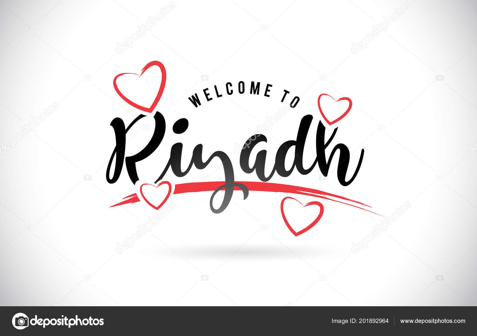 Riyadh Welcome Word Text Handwritten Font Red Love Hearts Vector Stock ...