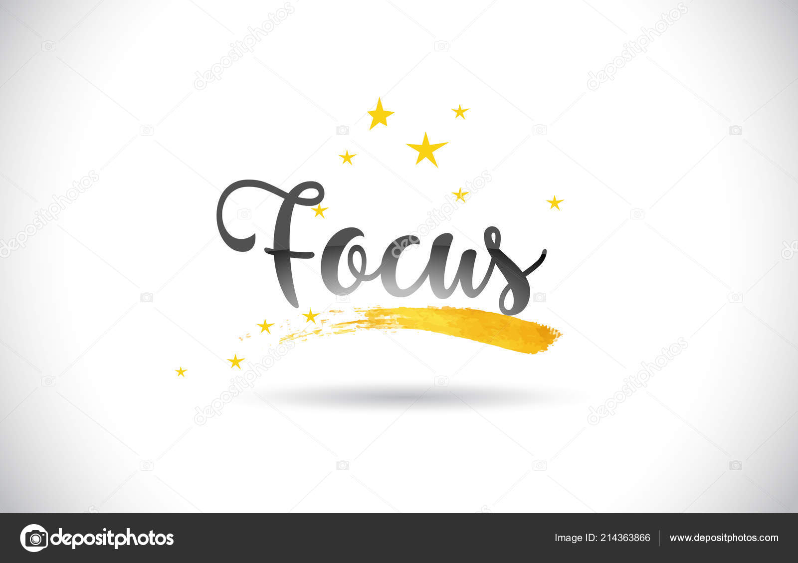 Focus Word Text Golden Stars Trail Handwritten Curved Font Vector Stock ...