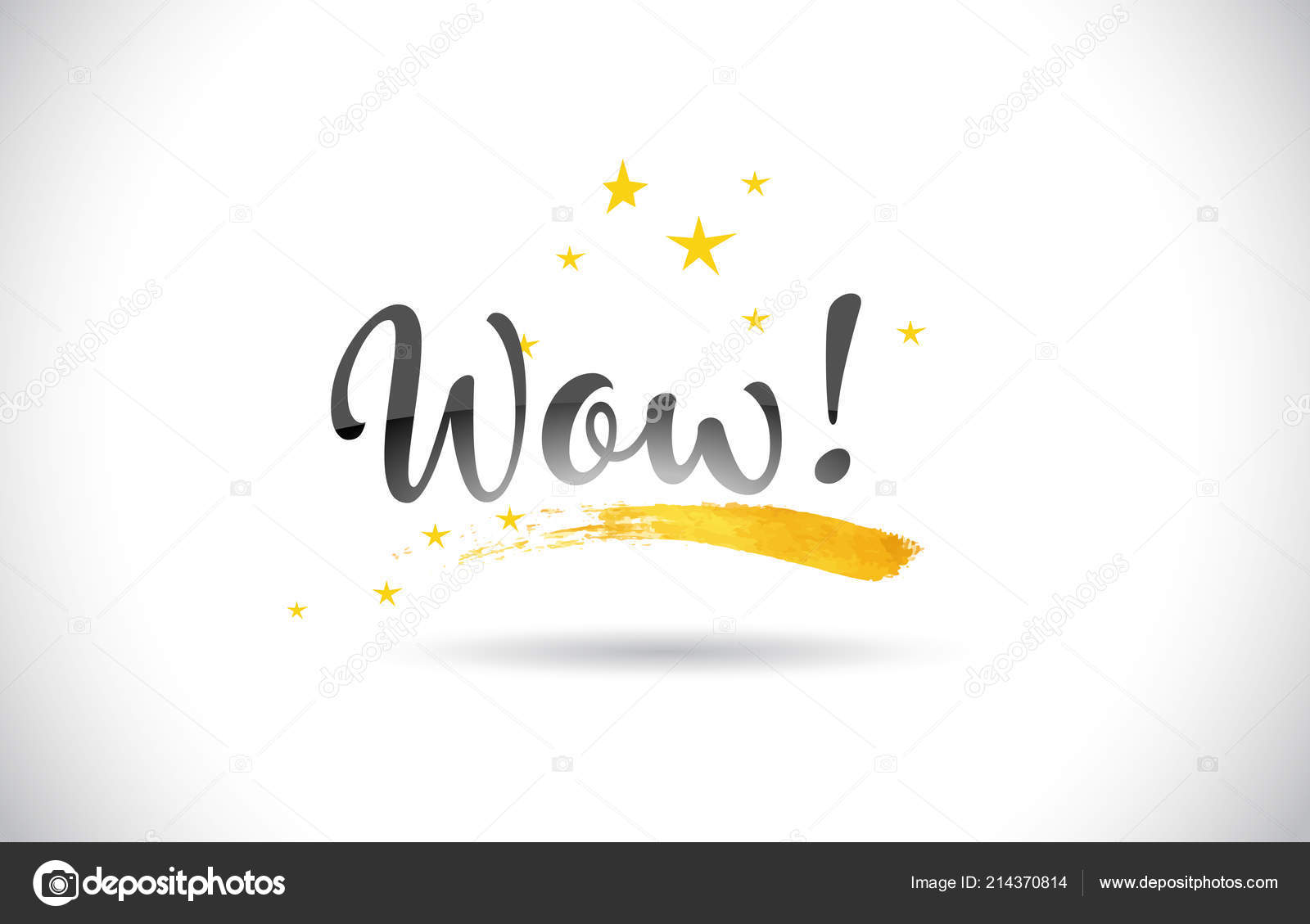 Wow Word Text Golden Stars Trail Handwritten Curved Font Vector Stock ...