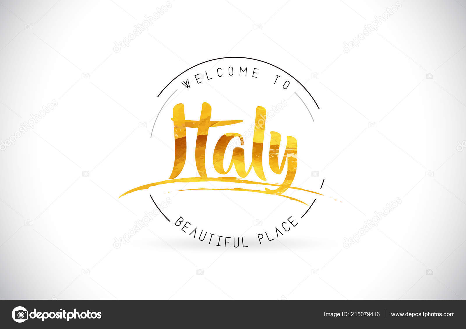 Italy Welcome Word Text Handwritten Font Golden Texture Design ...