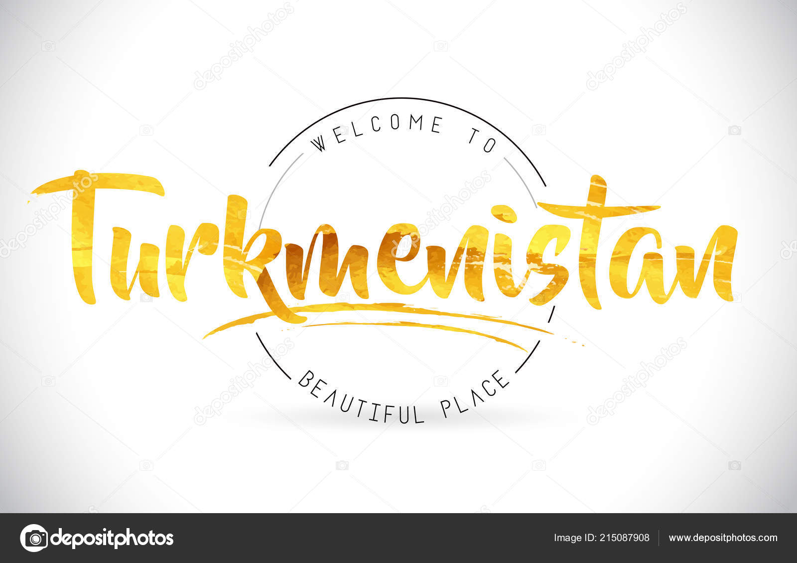 Turkmenistan Welcome Word Text Handwritten Font Golden Texture Design ...