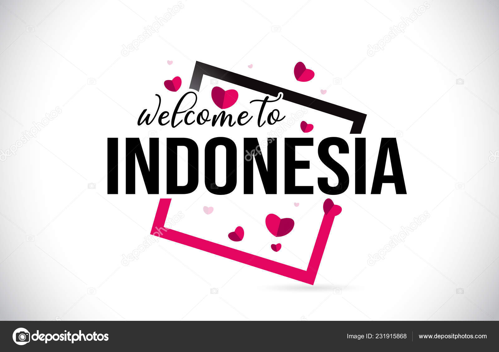 Indonesia Welcome Word Text Handwritten Font Red Hearts Square Design ...