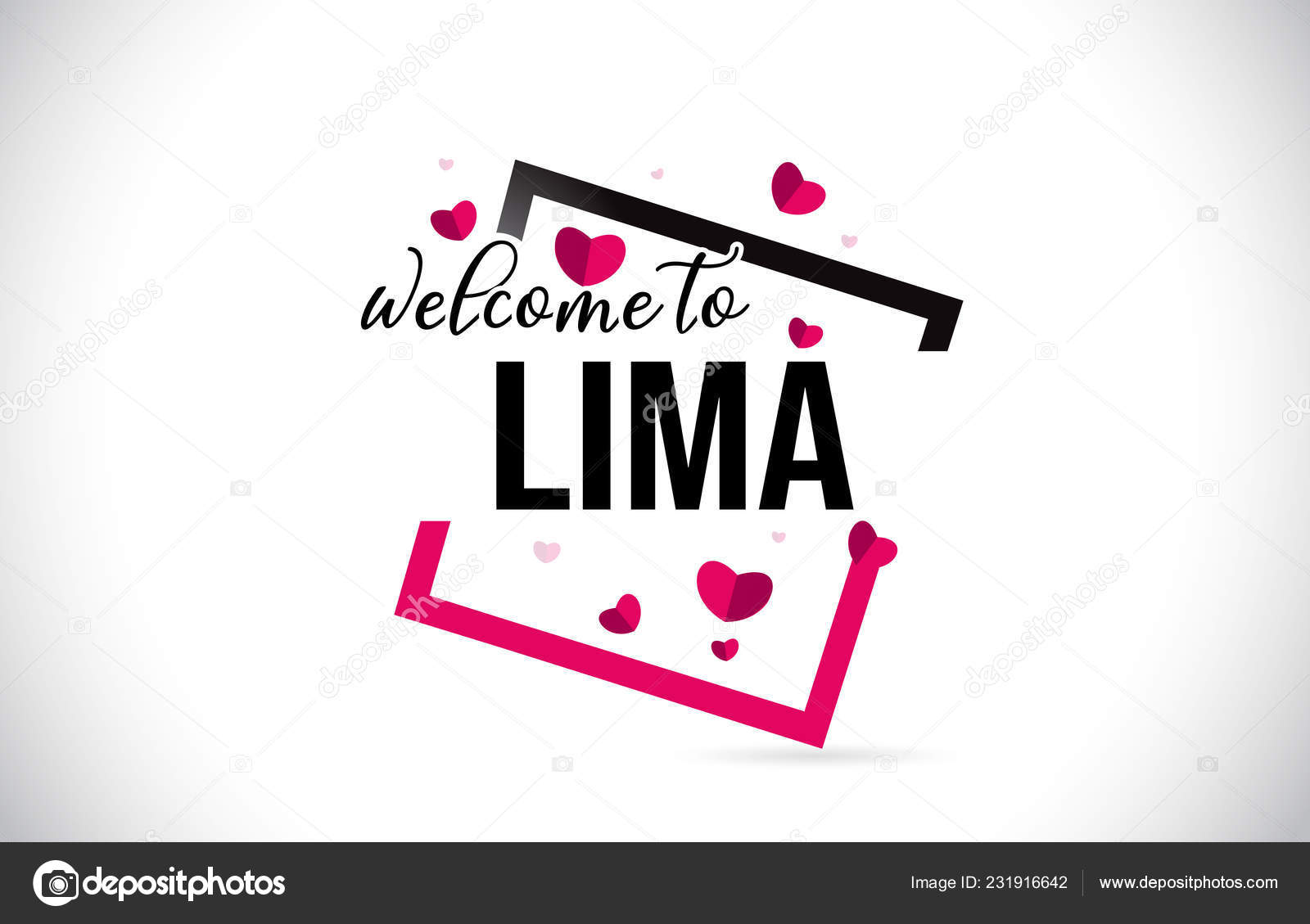 Lima Welcome Word Text Handwritten Font Red Hearts Square Design Stock ...