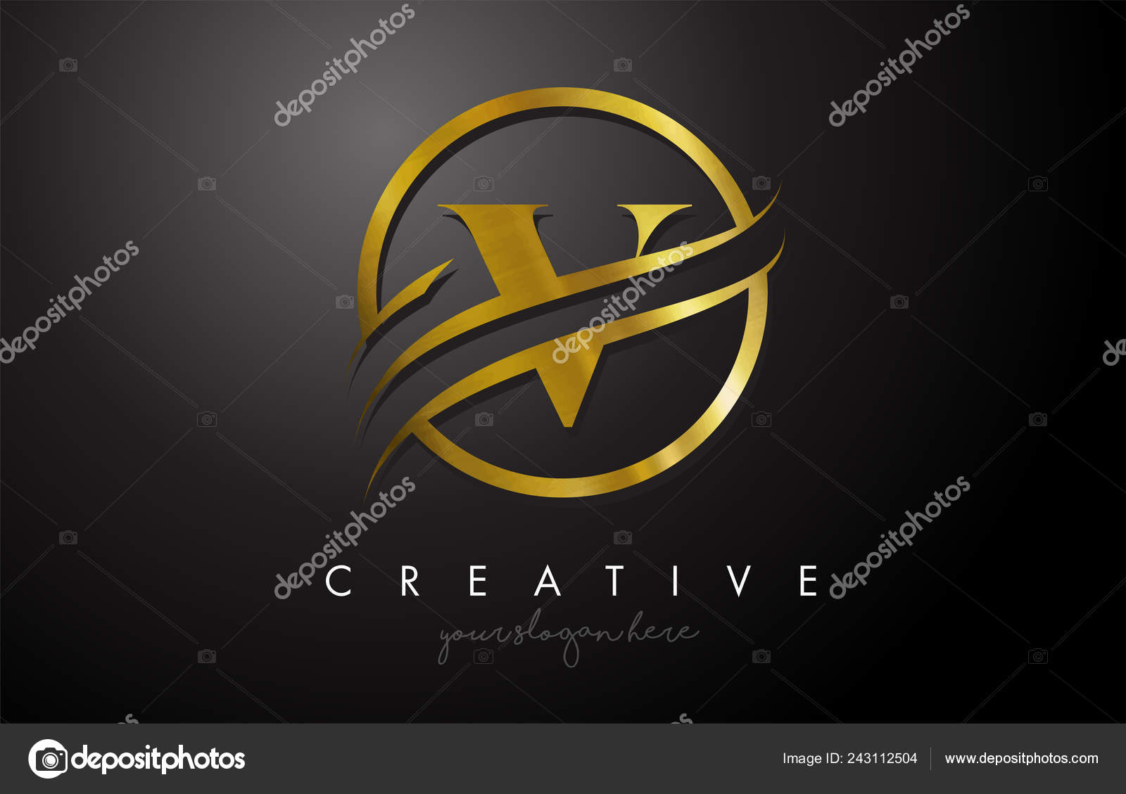 Golden Letter Logo Design Circle Swoosh Gold Metal Texture Creative ...