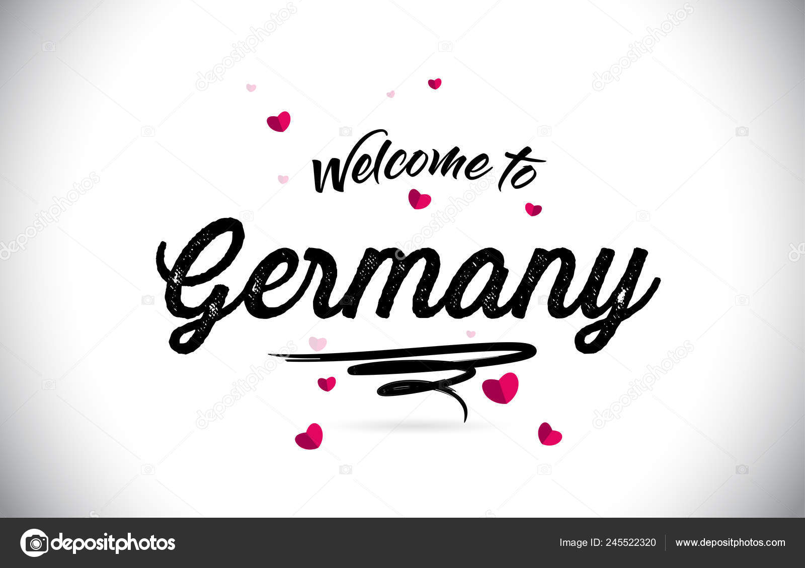 Germany Welcome Word Text Handwritten Font Pink Heart Shape Design ...