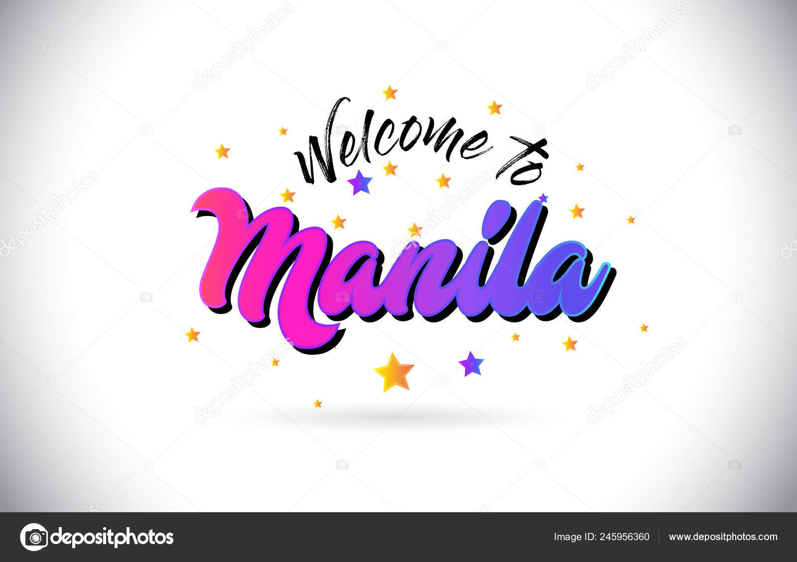 Manila Welcome Word Text Purple Pink Handwritten Font Yellow Stars ...