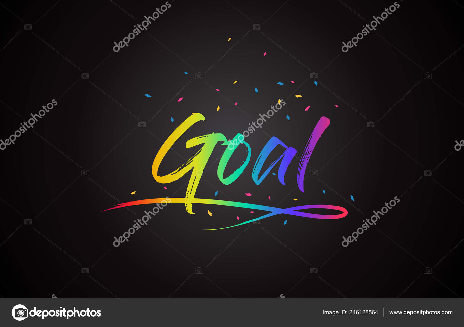 Goal Word Text Handwritten Rainbow Vibrant Colors Confetti Vector ...
