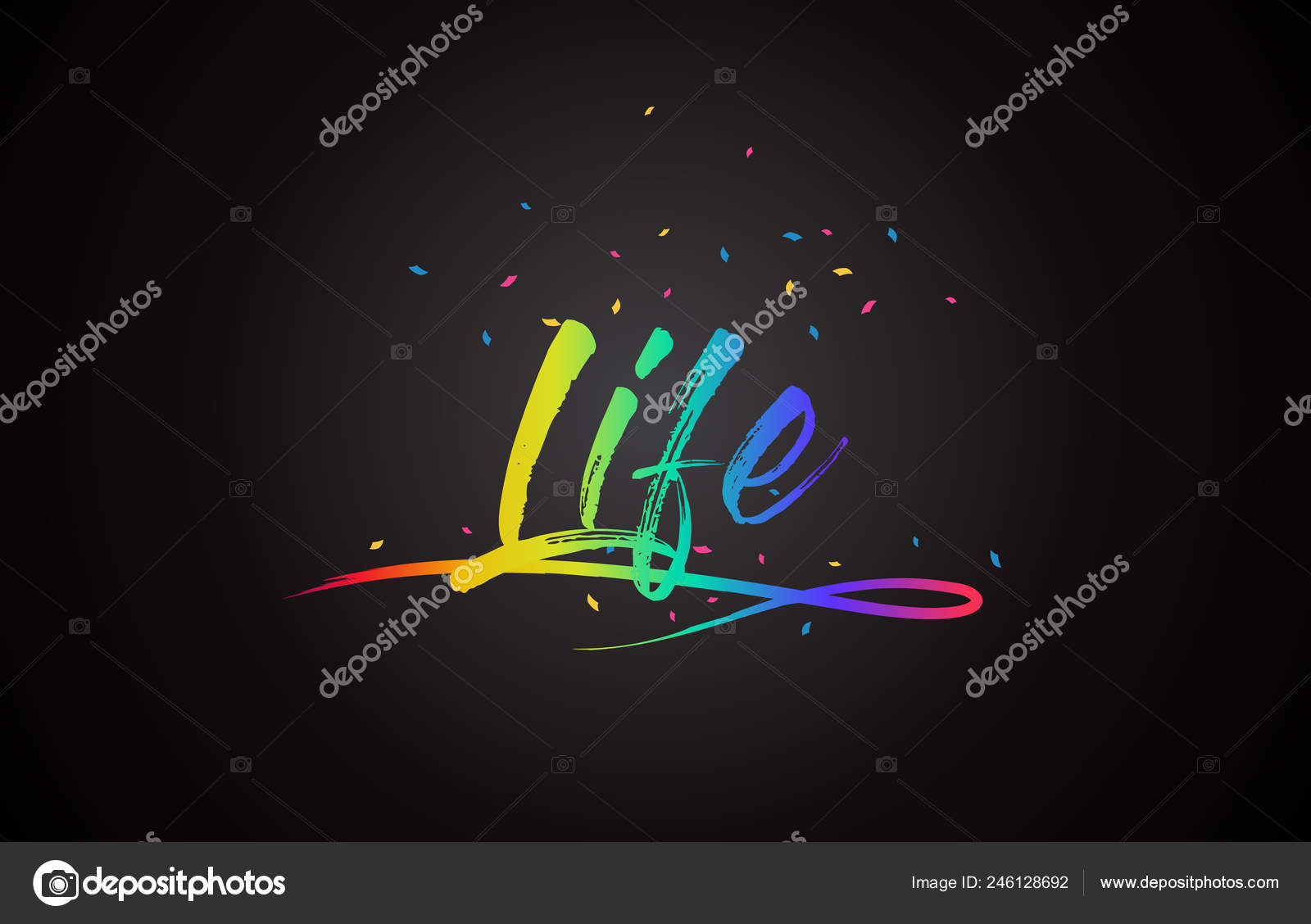 Texto Palabra Vida Con Colores Vibrantes Arco Iris Confetti Vector ...