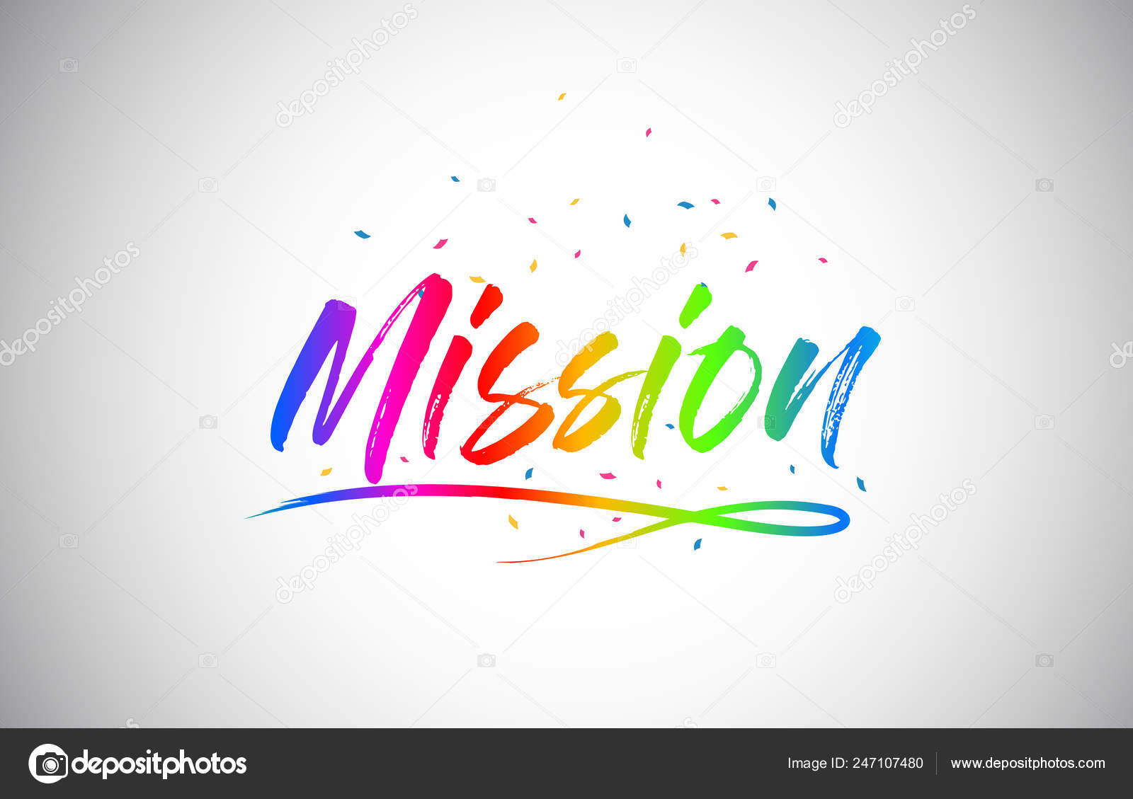 Mission Creative Word Text Handwritten Rainbow Vibrant Colors Confetti ...