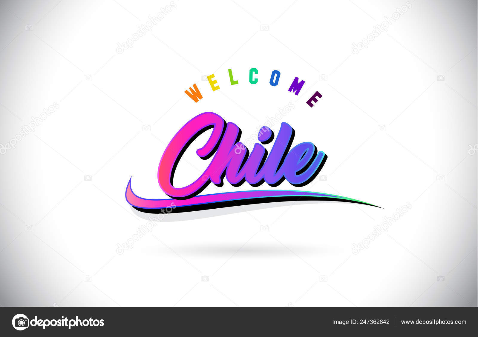 Chile Welcome Word Text Creative Purple Pink Handwritten Font Swoosh ...