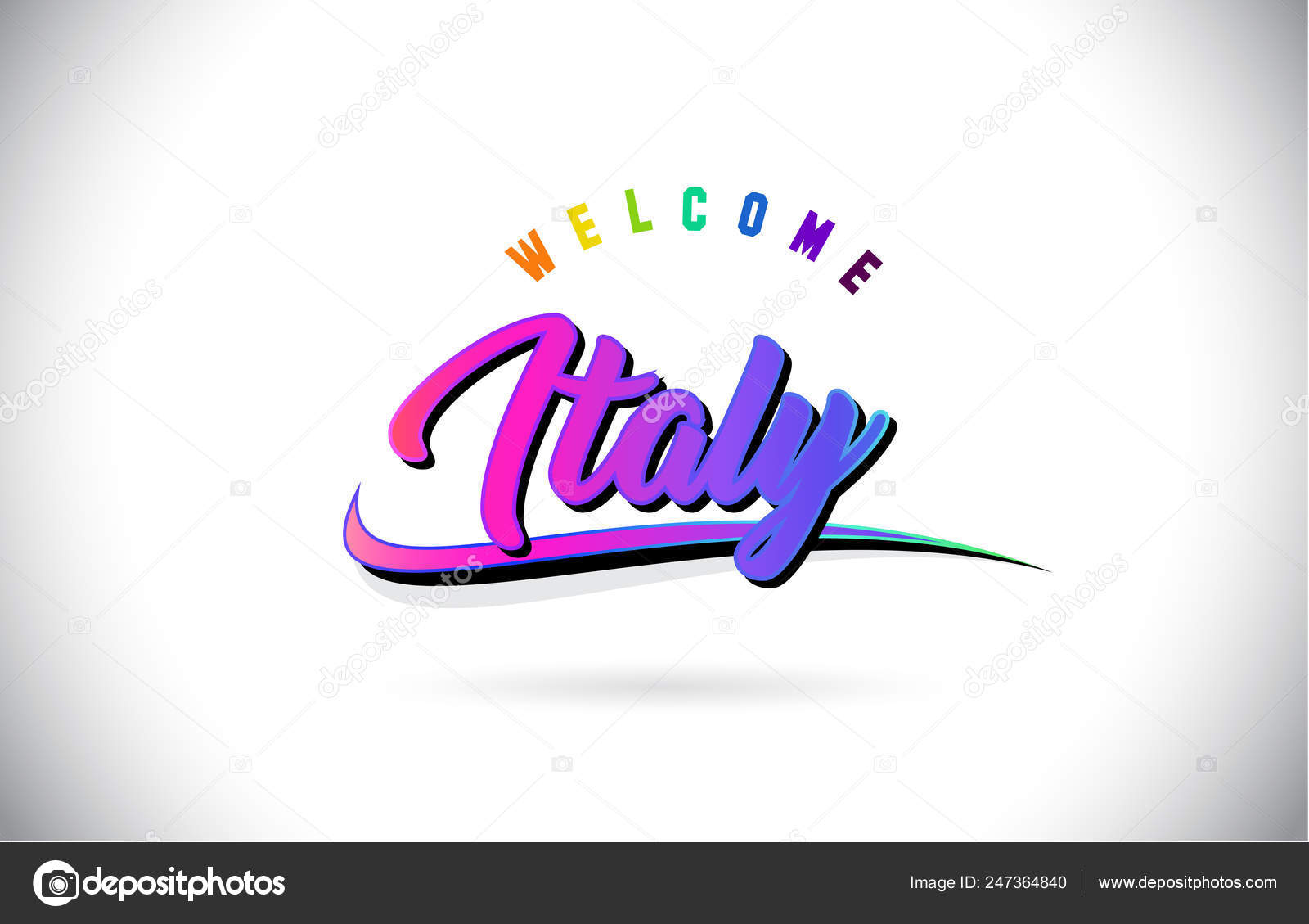Italy Welcome Word Text Creative Purple Pink Handwritten Font Swoosh ...
