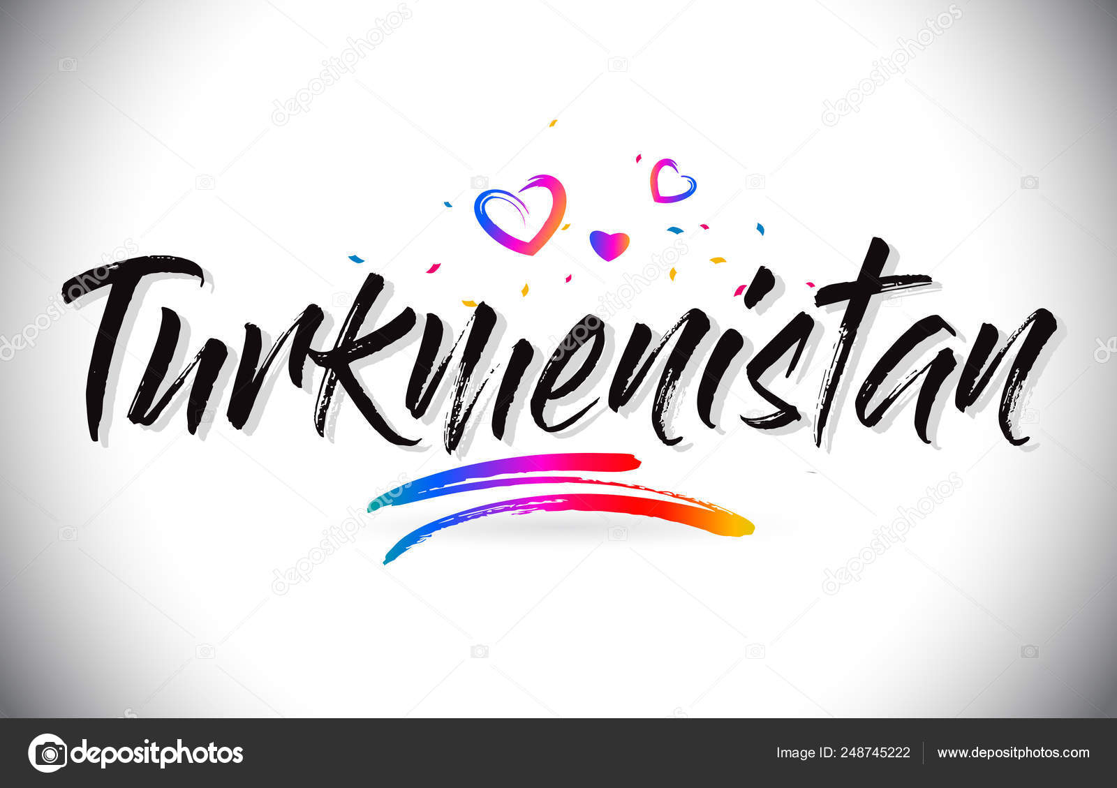Turkmenistan Welcome To Word Text with Love Hearts and Creative Stock ...