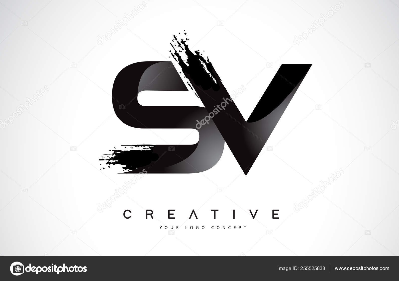 SV Letter Design with Brush Stroke and Modern 3D Look. Stock Vector ...