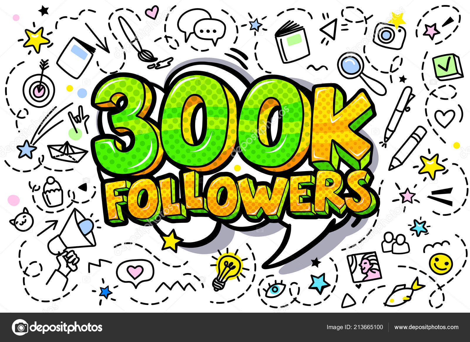 300000 Followers Greeting Poster Funny Pop Art Style Stock Vector Image ...