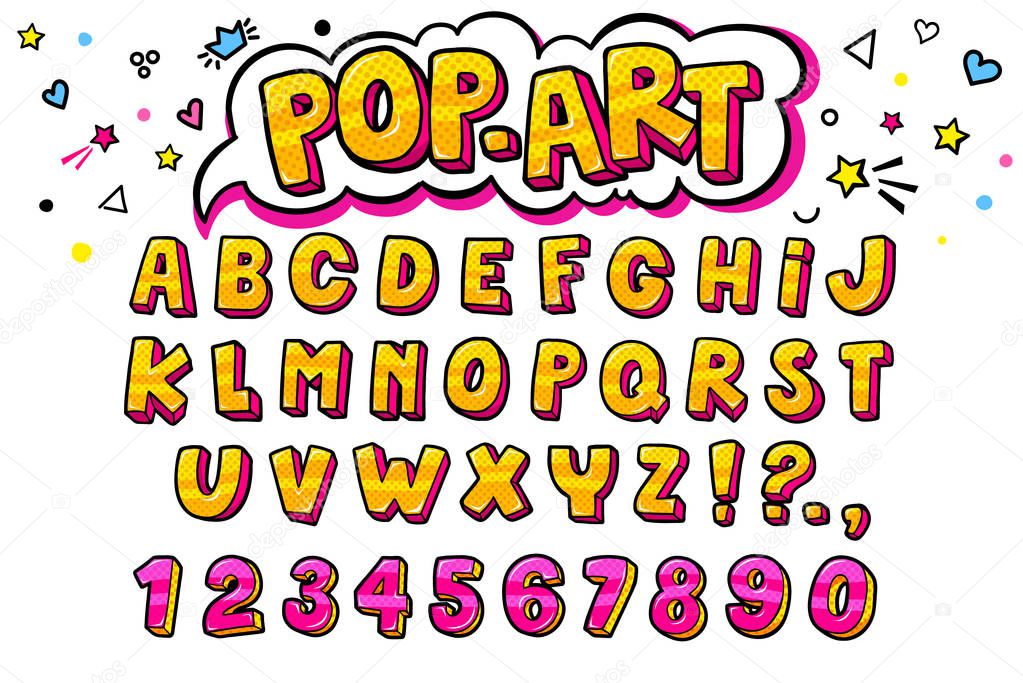 Letras Números Del Alfabeto Estilo Cómics Arte Pop Para Título Vector ...