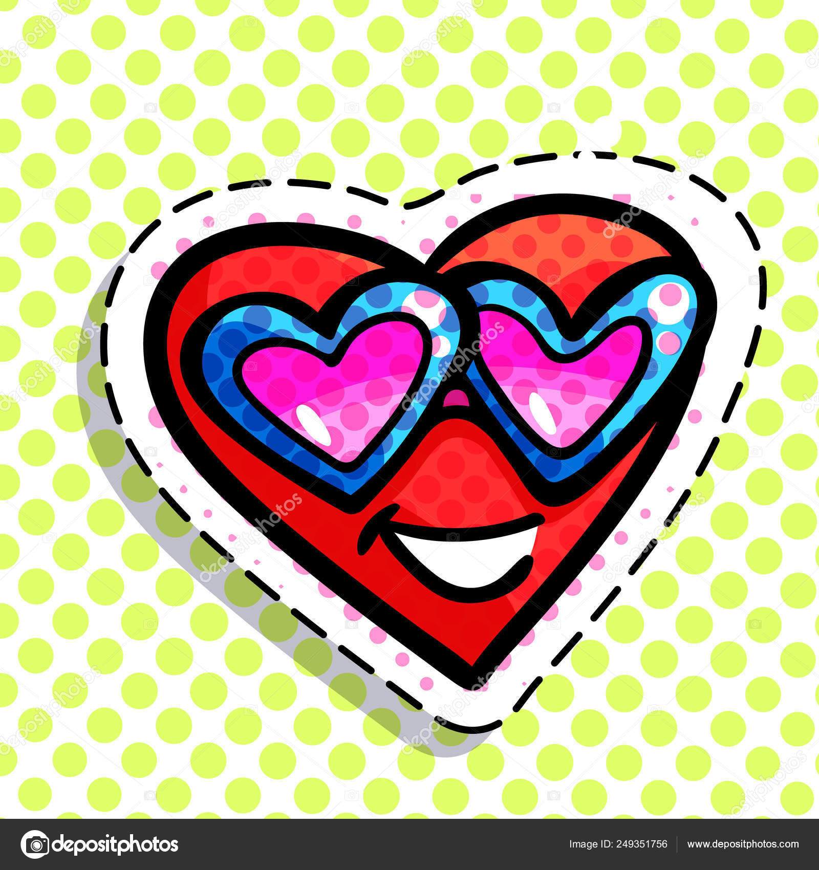 Image vectorielle Coeur Rouge Souriant Sur Fond Points Coeurs Yeux par ...