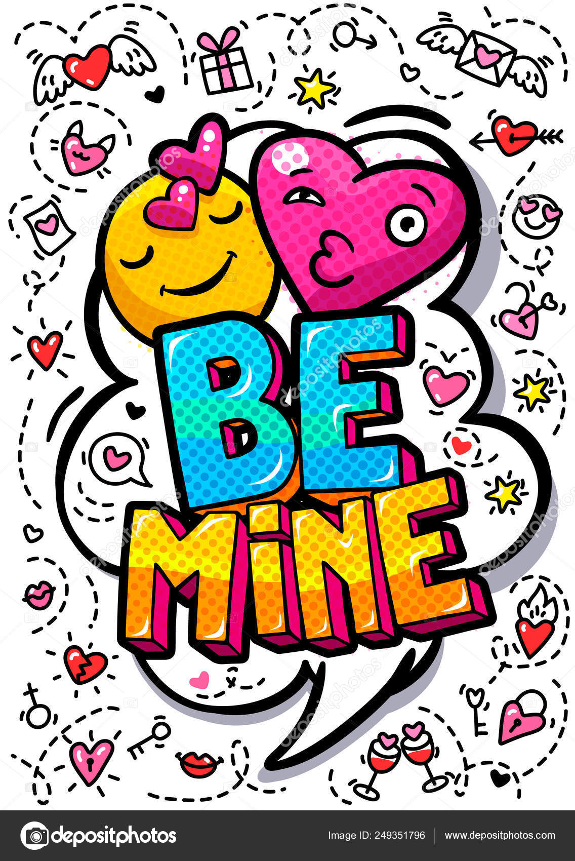 Mine Word Bubble Pop Art Comic Style Hand Drawn Hearts Stock Vector by ...