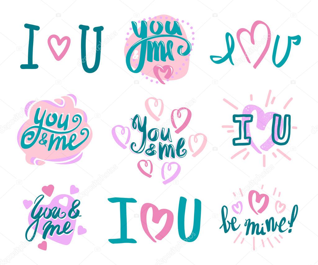 Conjunto de caligrafía manuscrita de diseño con frase Te amo para ...