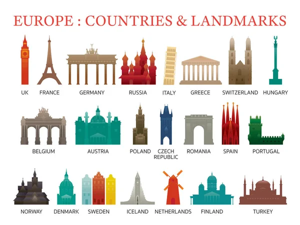 World Countries Landmarks Set Stock Vector by ©muchmania 308490836