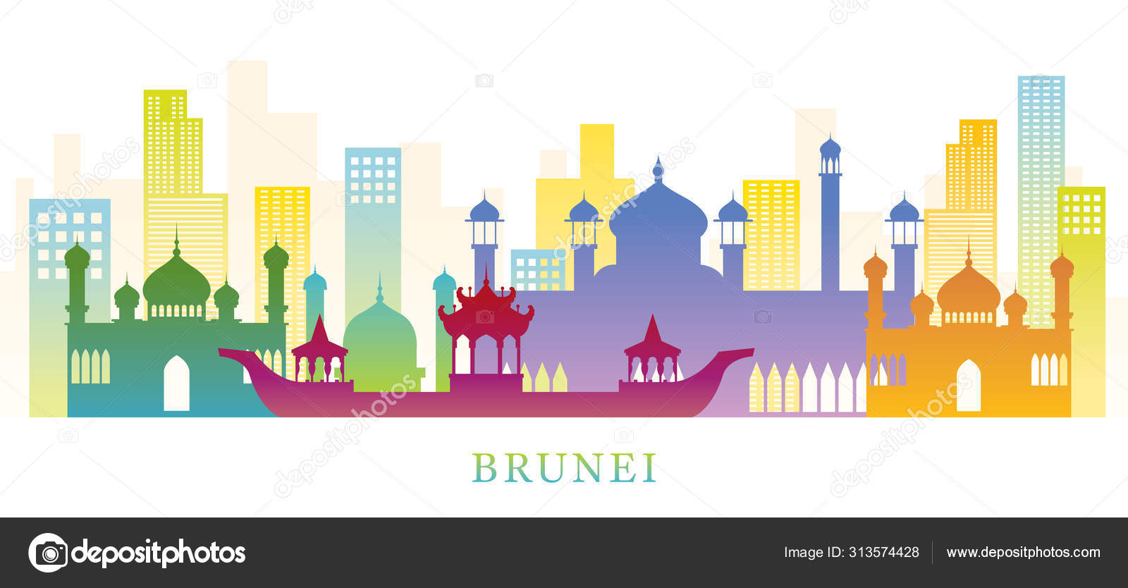 Brunei Skyline Landmarks Colorful Silhouette Background Stock Vector by ...