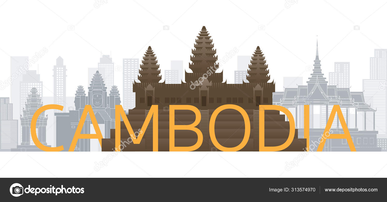 Cambodia Skyline Landmarks with Text or Word Stock Vector Image by ...