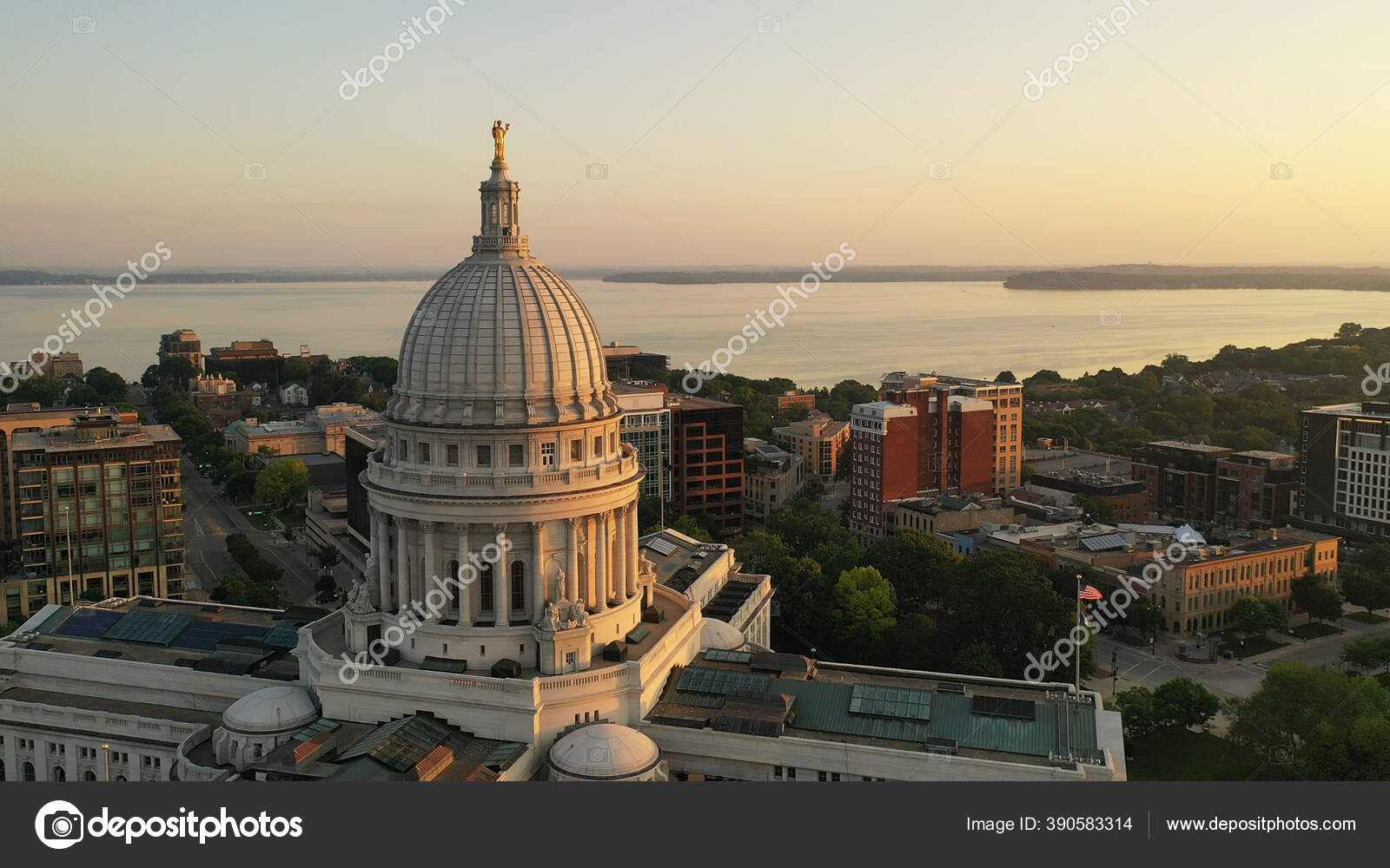 Aerial View City Madison Capital City Wisconsin Drone Flying Wisconsin ...
